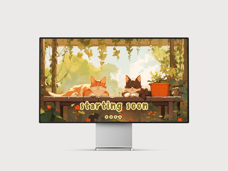 Cozy Cat Animated Stream Screen Cottagecore Overlay Lofi Plants Twitch ...