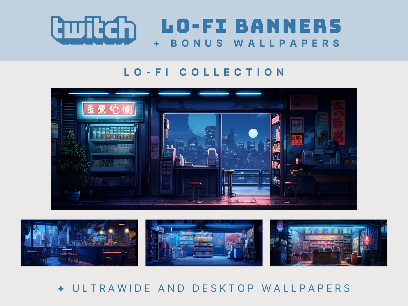 Lofi Twitch Stream Banner Blue Anime Twitch Banner Cozy Anime Ultrawide ...