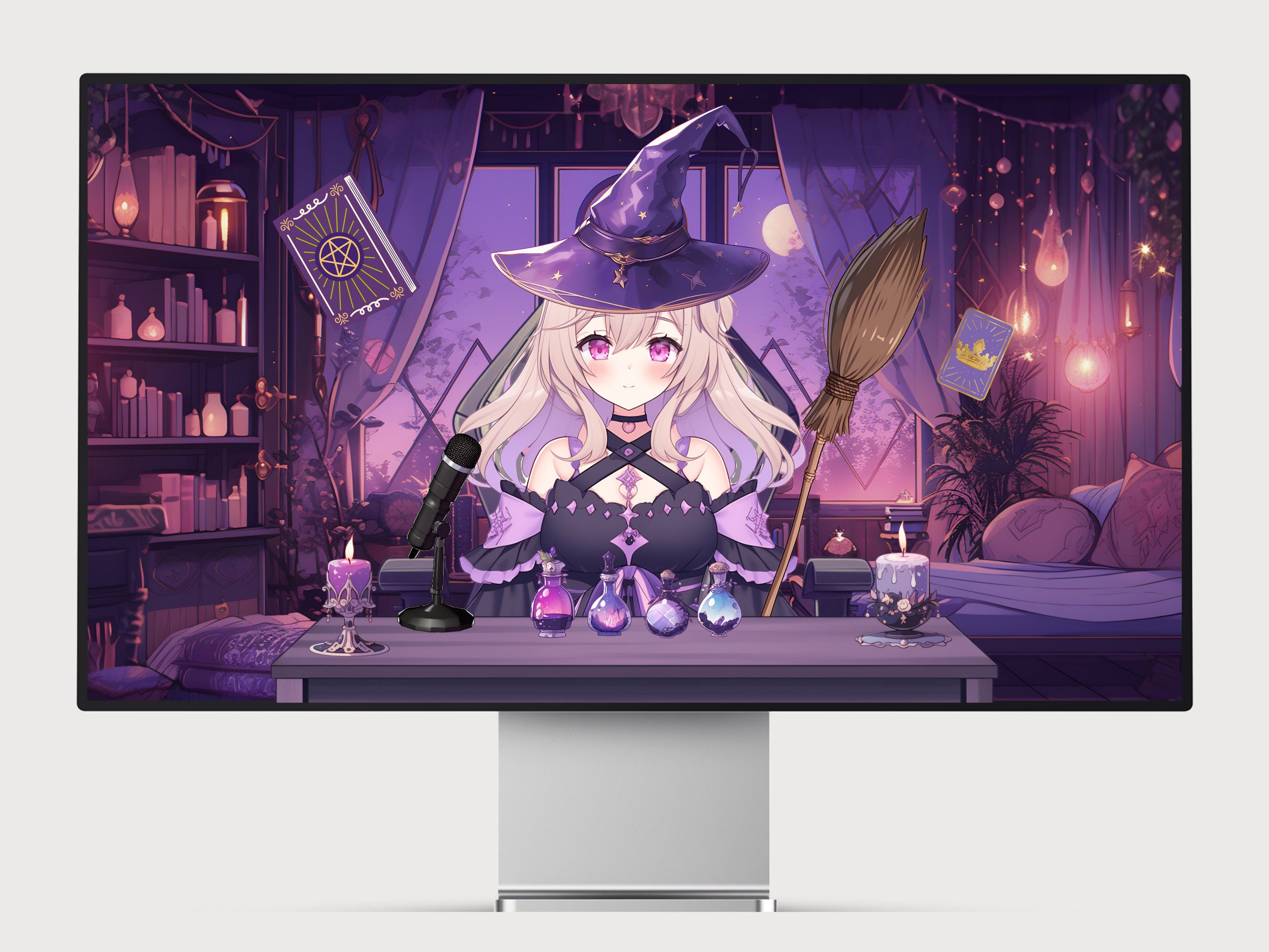 Vtuber Witch Asset Purple Twitch Overlay Animated Purple Background ...