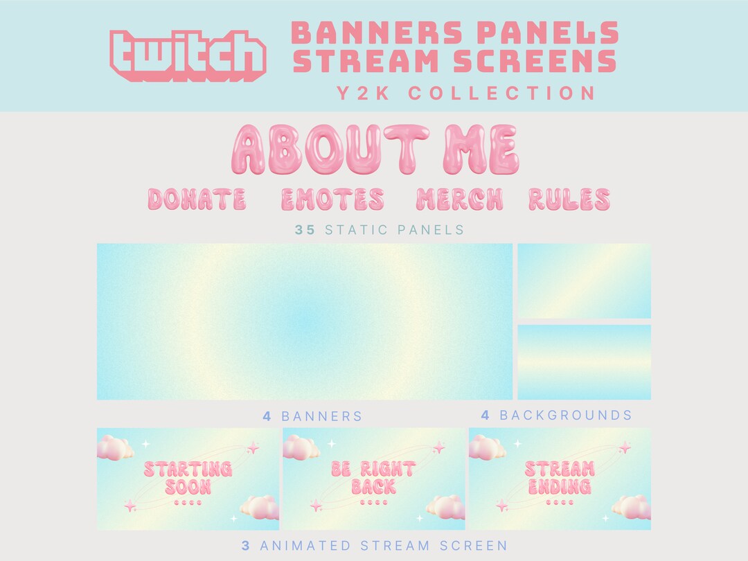 Y2k Twitch Overlay Pink Twitch Stream Pastel Blue Twitch Banner Retro ...