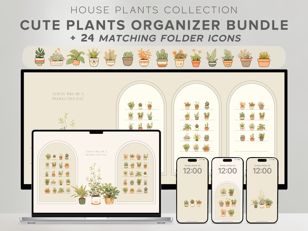 Cute Desktop Icons House Plants Folder Icons Minimalist Wallpaper ...