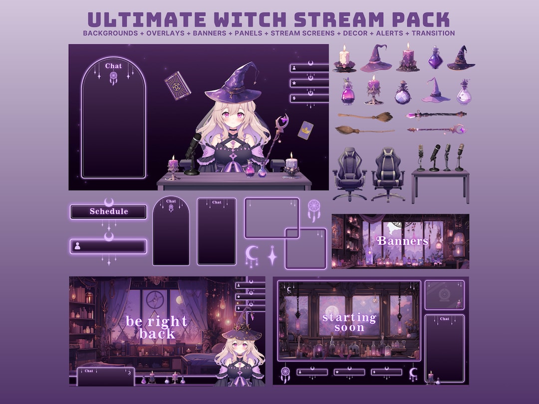 Purple Twitch Overlay Animated Vtuber Background Witch Twitch Overlay ...