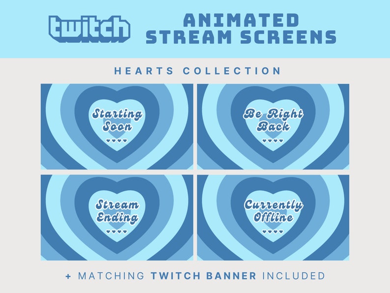 Blue Twitch Overlay Retro Twitch Banner Blue Valentines Twitch Overlay ...