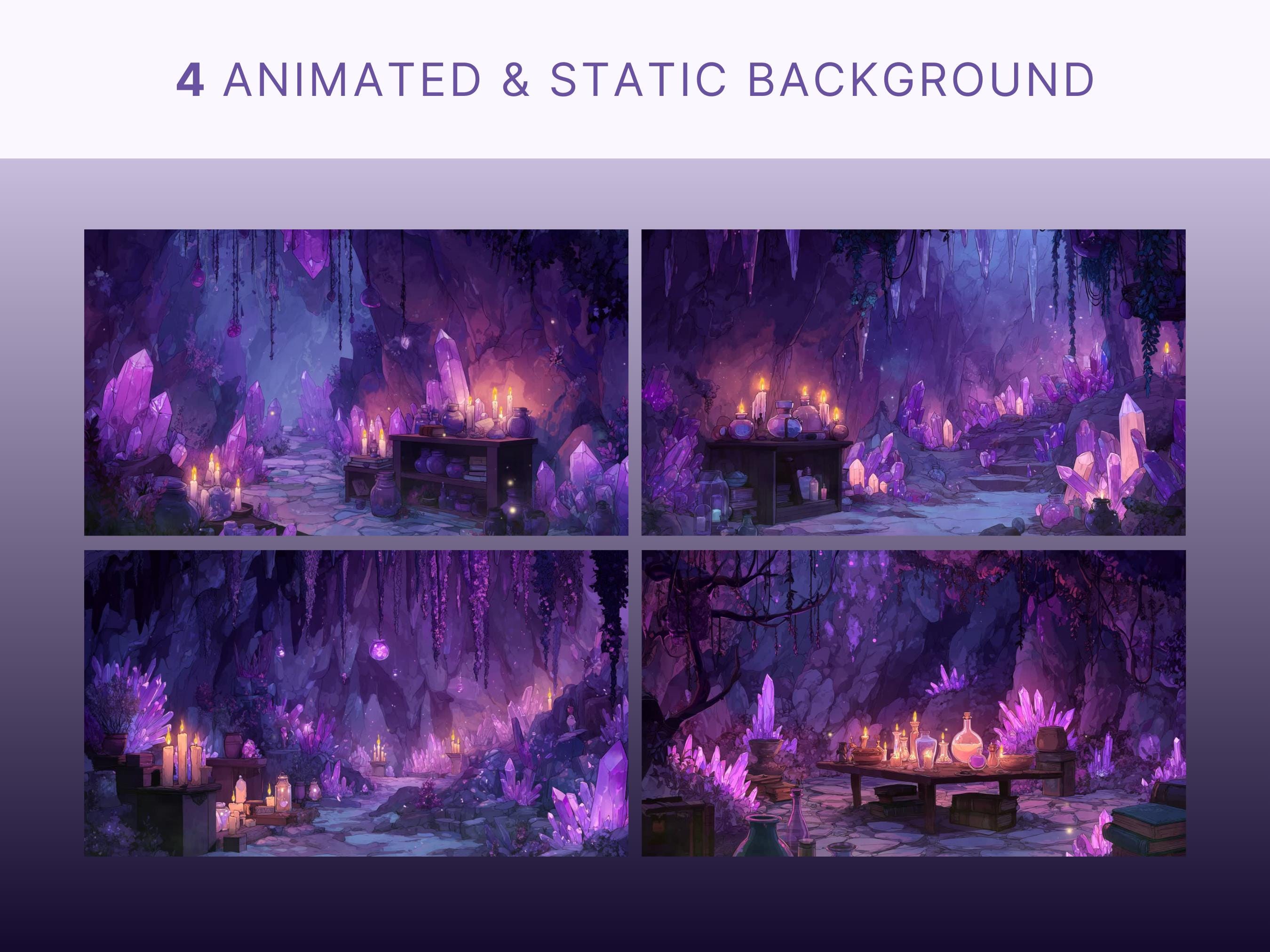 Witch Stream Pack Purple Twitch Overlay Magical Cave Animated Crytsal ...
