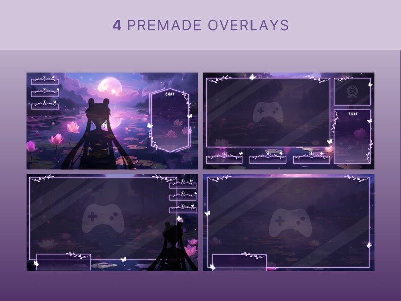 Purple Twitch Overlay Animated Vtuber Background Pond Twitch Overlay ...