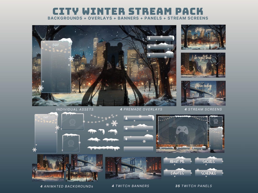 Winter Stream Pack City Winter Twitch Overlay Winter Animated Vtuber ...