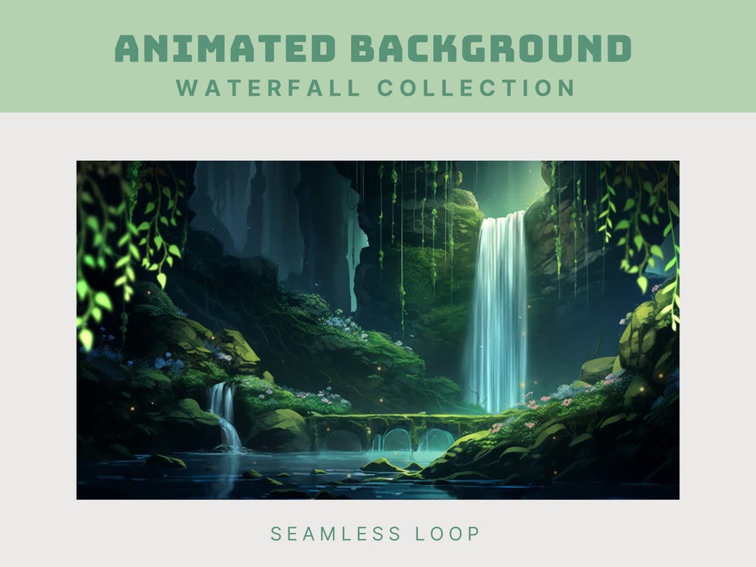 Cozy Animated Background for Vtuber Background Green Waterfall Stream ...