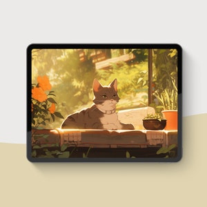 Cute Cat iPad Wallpaper Cottagecore Tablet Wallpaper Kawaii Cat ...