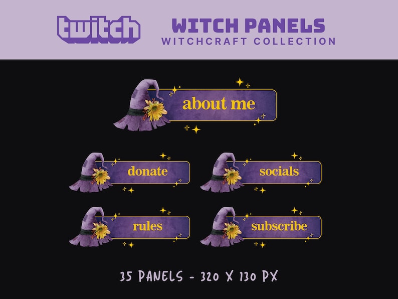 Witch Twitch Overlay Purple Twitch Panels Witchcraft Stream Panels Cute ...