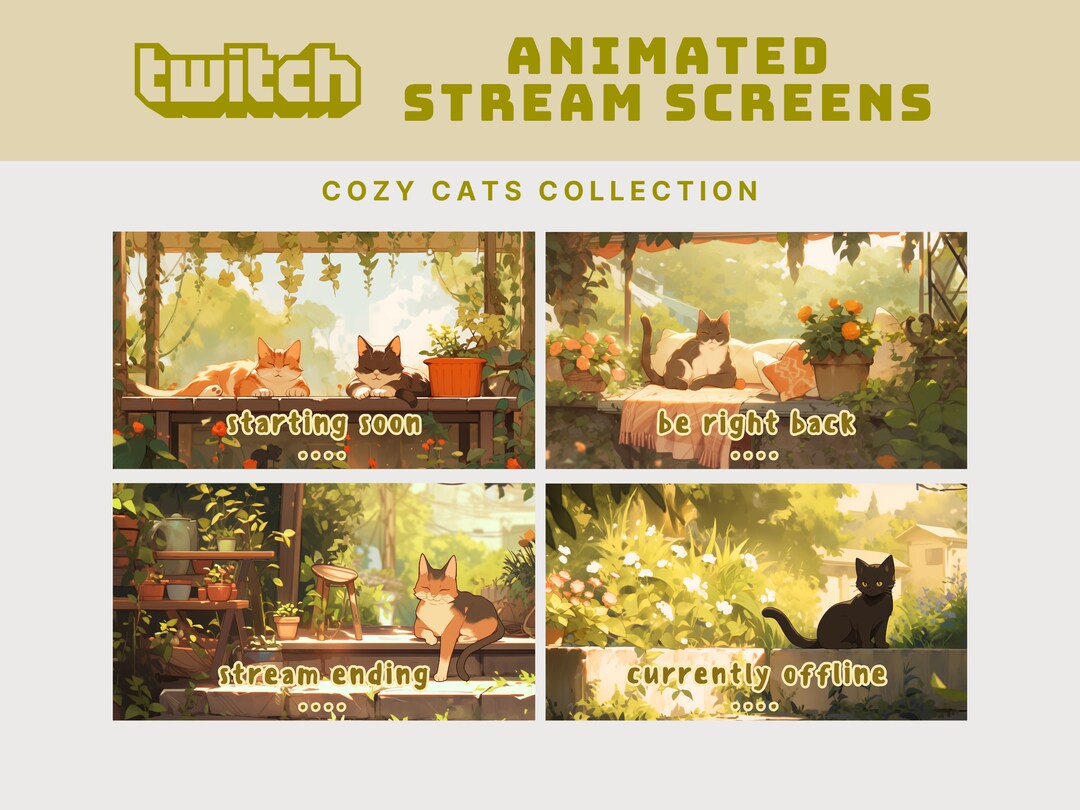 Cozy Cat Animated Stream Screen Cottagecore Overlay Lofi Plants Twitch ...