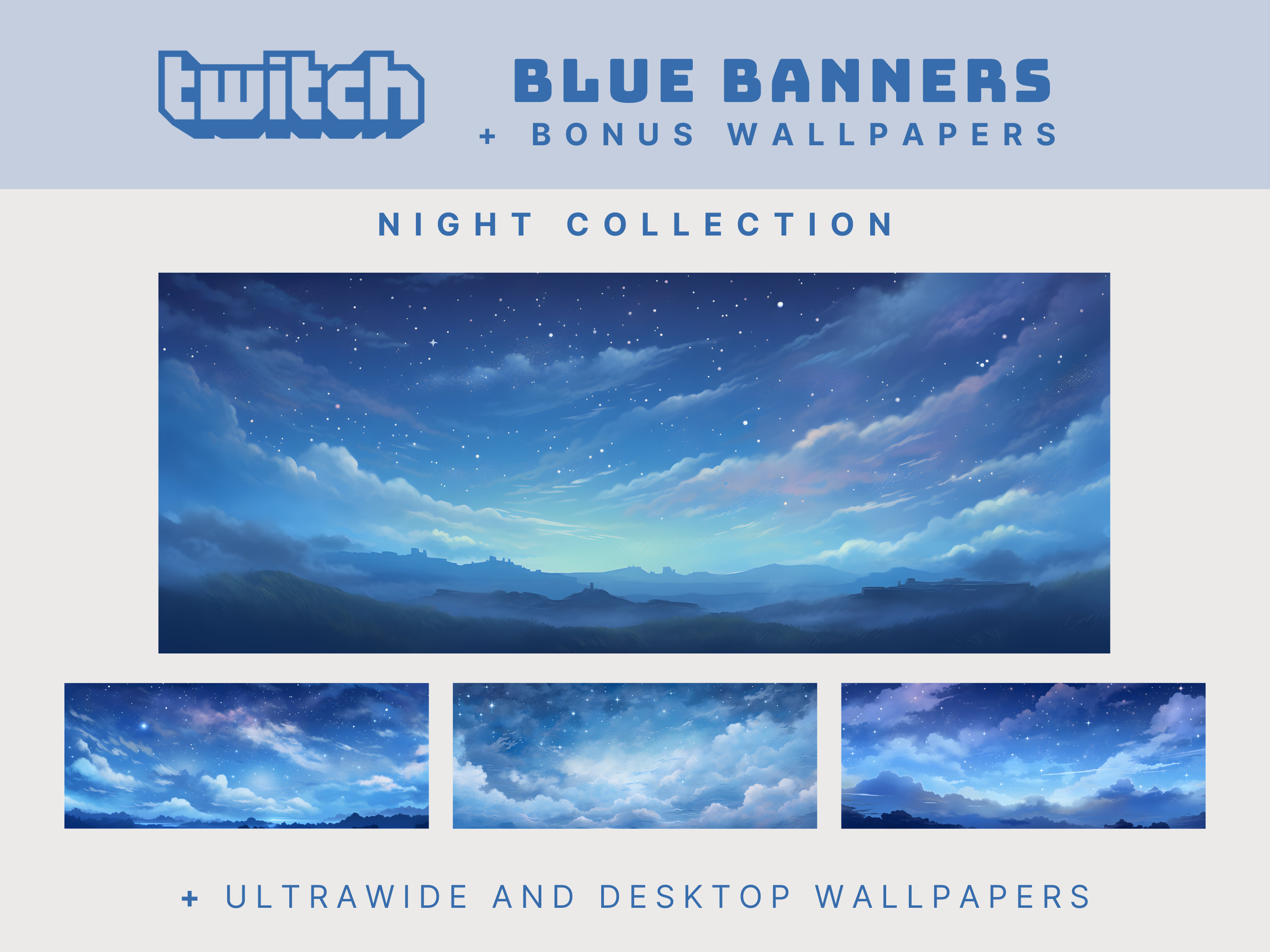 Blue Twitch Stream Banner Studio Ghibli Twitch Banner Blue Night Stream ...
