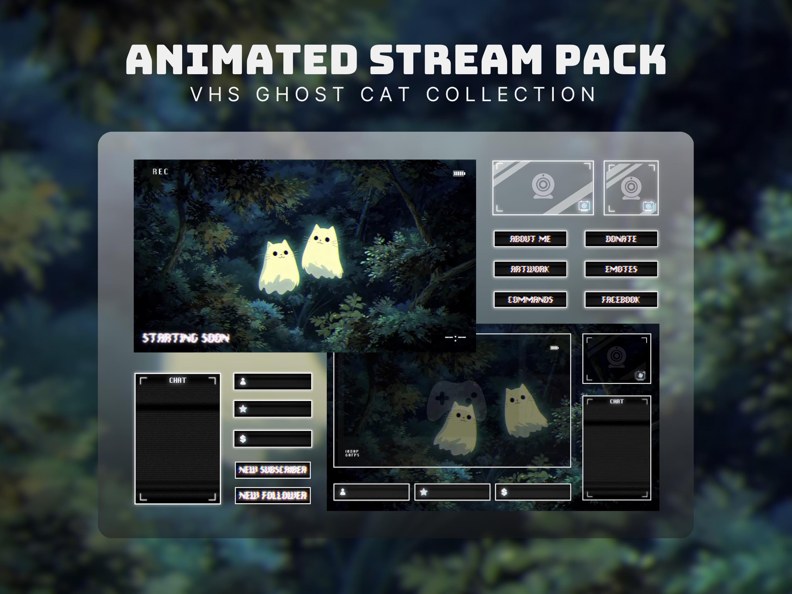 Ghost Cat Stream Pack Halloween Twitch Overlay Animated Retro Stream ...