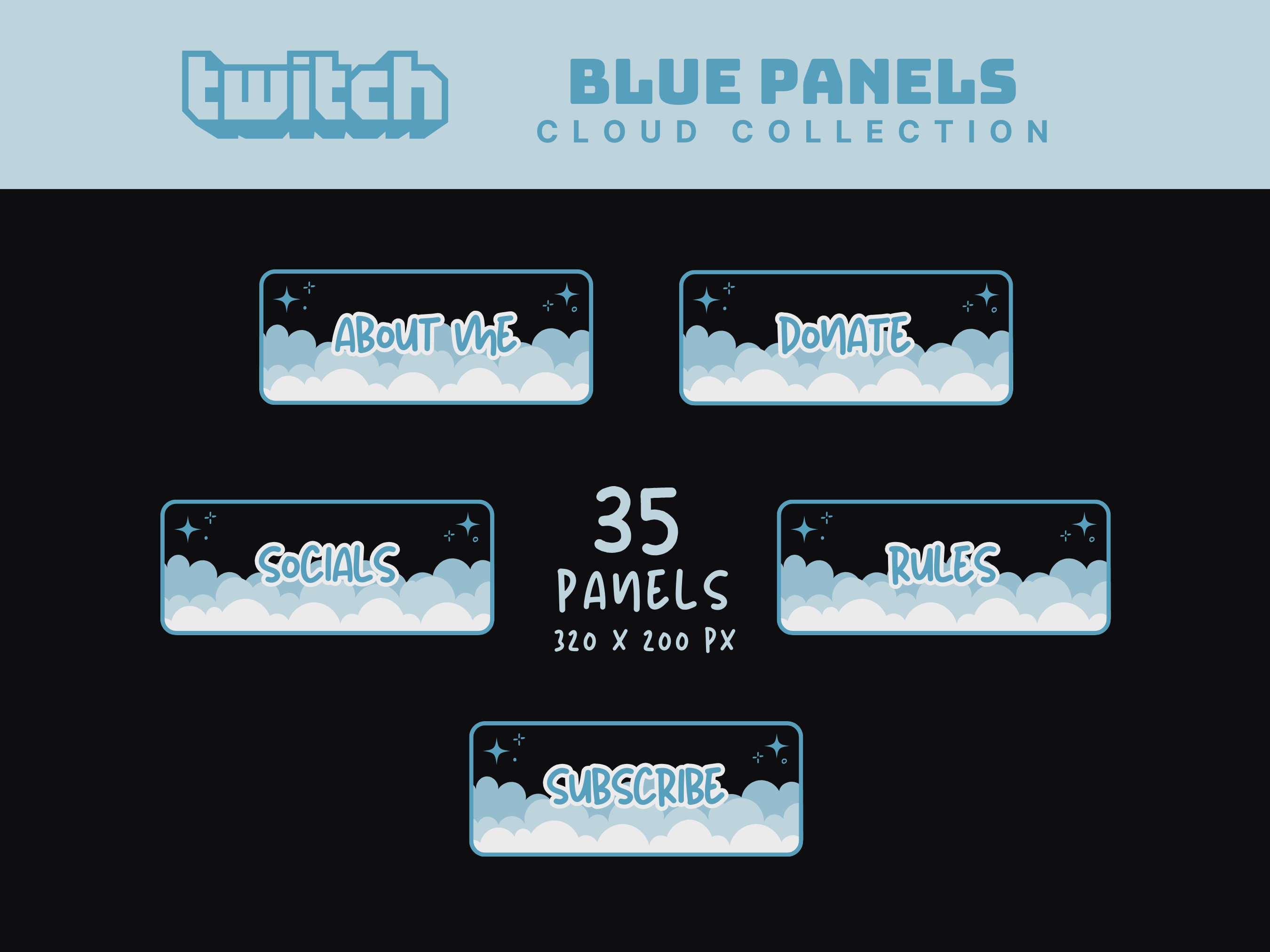 Blue Cloud Panels Twitch Stream Overlay Cute Blue Twitch Panels Kawaii ...