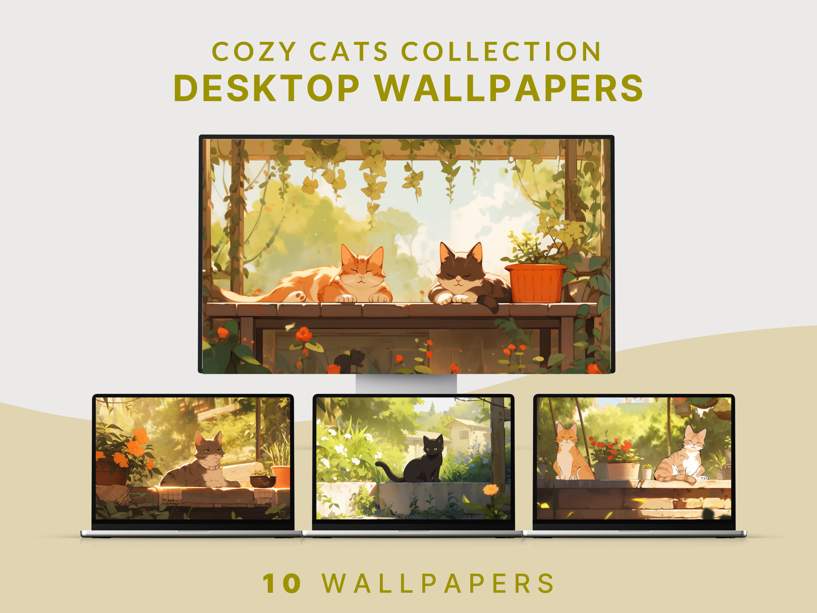 Cats Desktop Wallpaper Cottagecore Desktop Wallpaper Cozy Plants ...