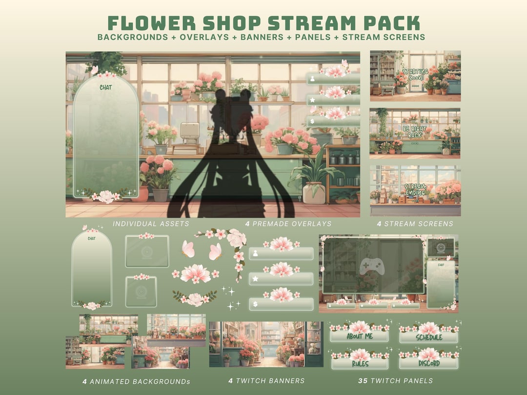 Cute Stream Pack Flower Twitch Overlay Animated Vtuber Background Cozy ...