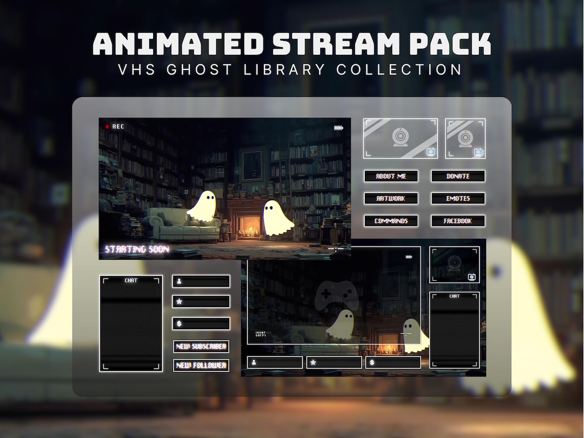 Retro Ghost Stream Pack Animated Vhs Twitch Overlay Retro Halloween ...
