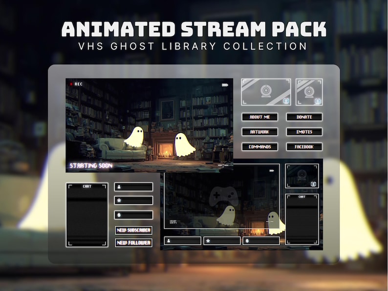 Retro Ghost Stream Pack Animated Vhs Twitch Overlay Retro Halloween ...