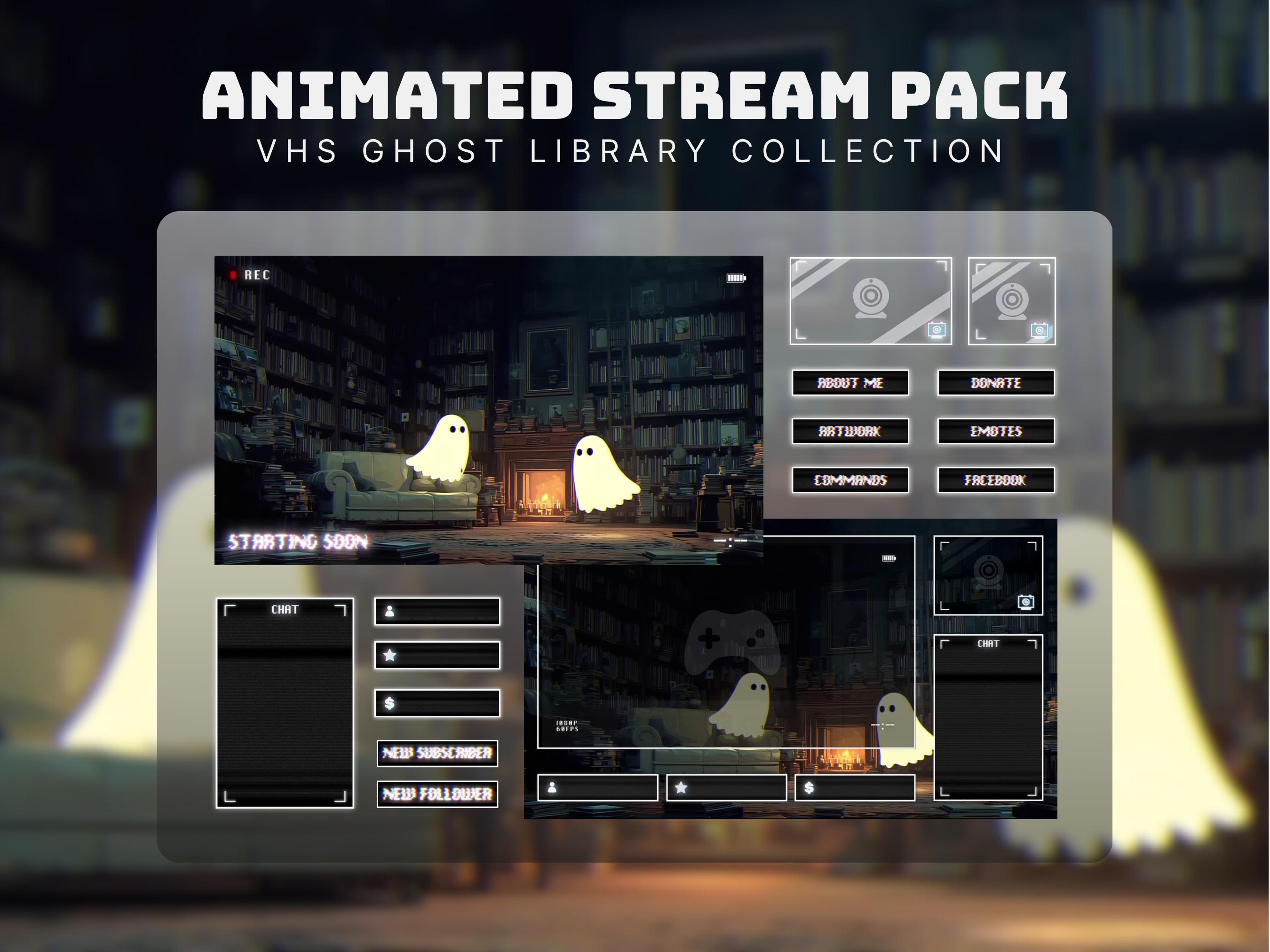 Retro Ghost Stream Pack Animated Vhs Twitch Overlay Retro Halloween ...