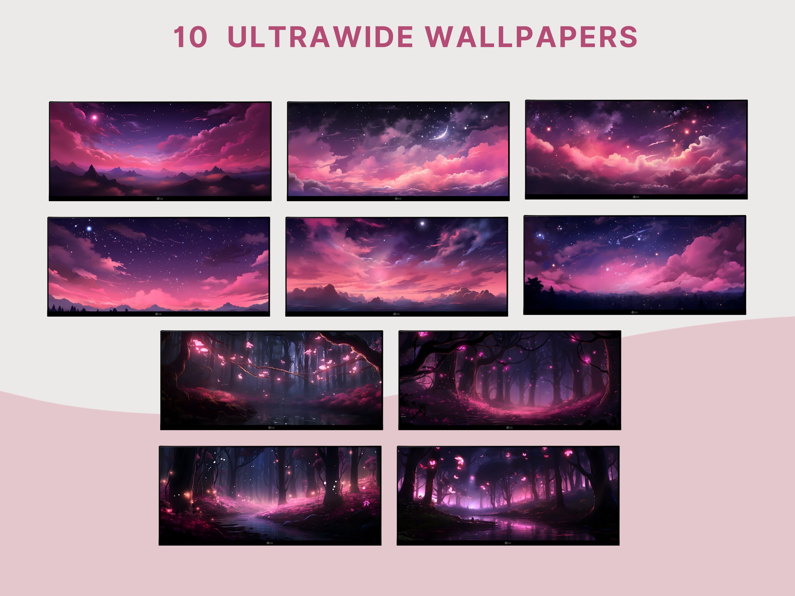 Pink Ultra Wide Wallpaper Pink Sky Desktop Wallpaper Pink - Etsy