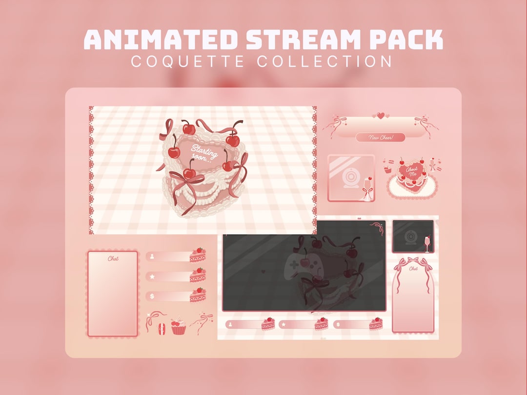 Cute Pink Stream Pack Bow Twitch Overlay Vtuber Coquette Stream Screen ...