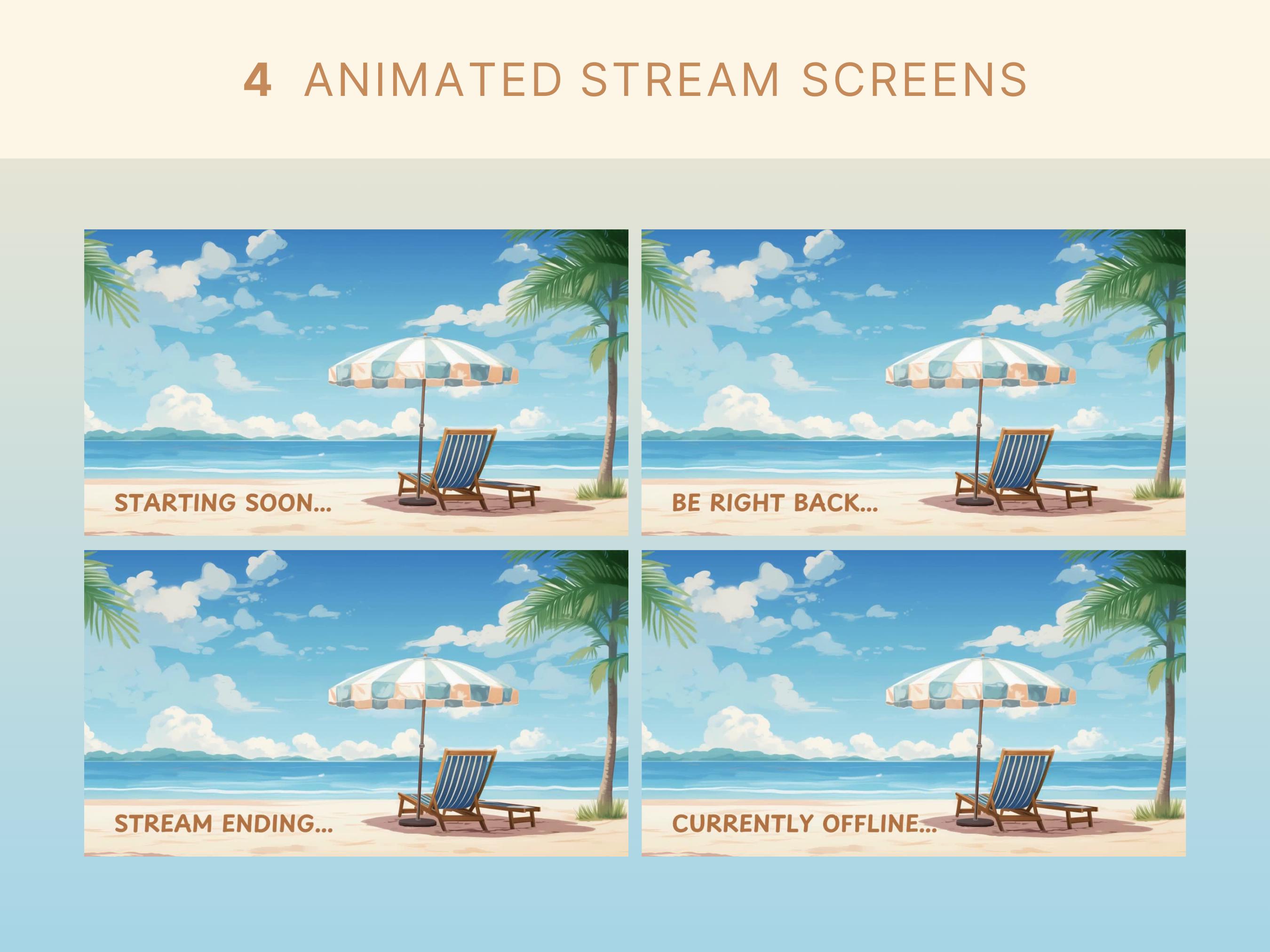 Cozy Beach Stream Pack Summer Twitch Package Animated Beach Vtuber ...