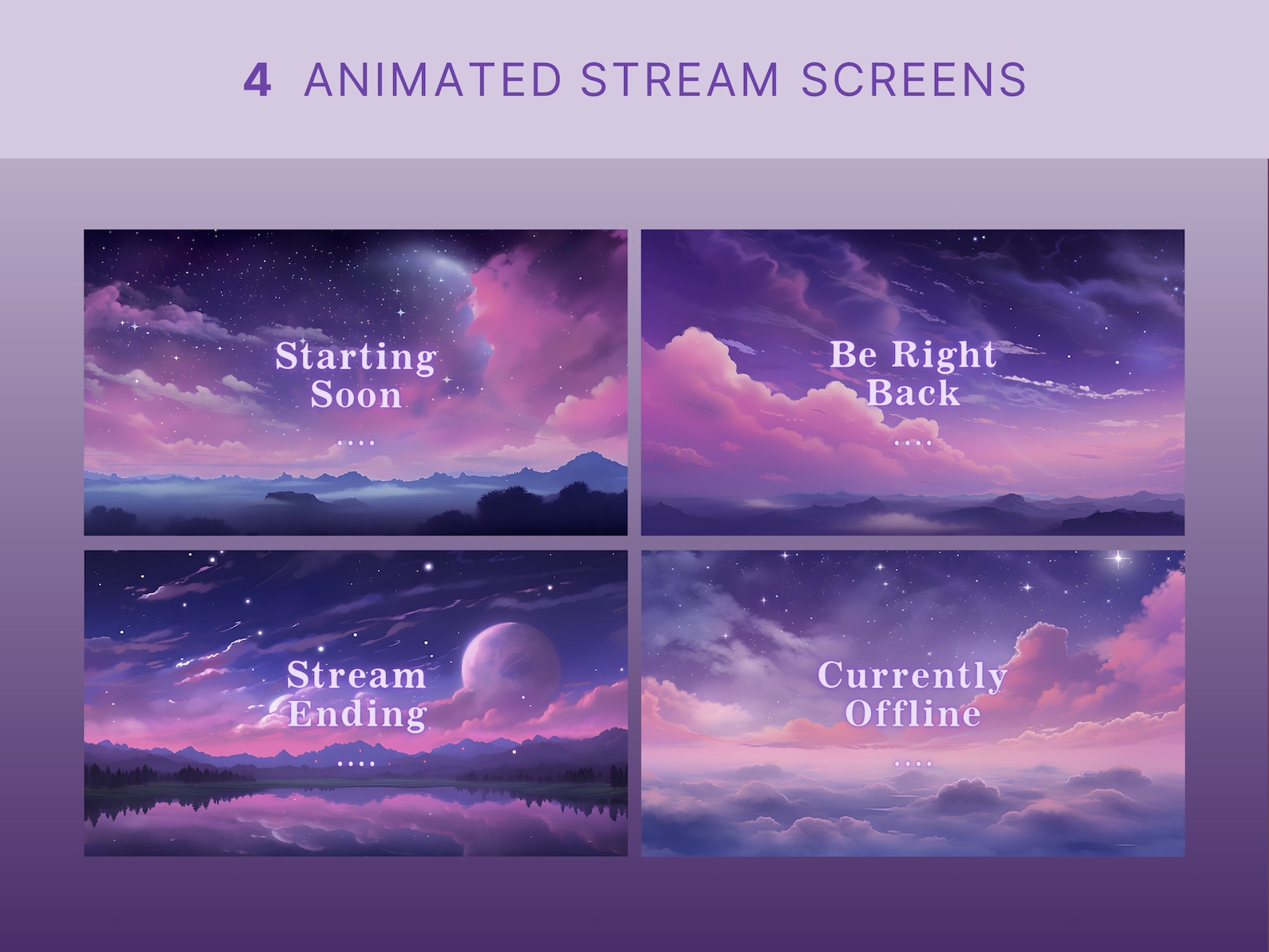 Purple Stream Pack Animated Vtuber Background Purple Twitch Overlay ...