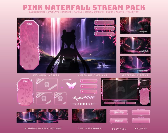Cyber Butterfly Animated Pink Stream Screens With Schedule Template ...