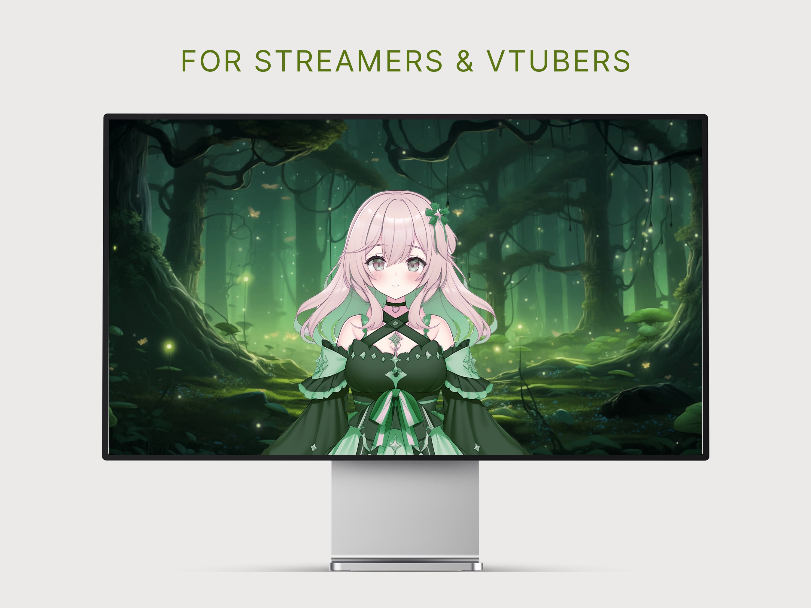 Cozy Vtuber Background Green Twitch Overlay Animated Background ...