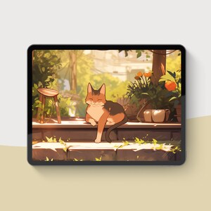 Cute Cat iPad Wallpaper Cottagecore Tablet Wallpaper Kawaii Cat ...