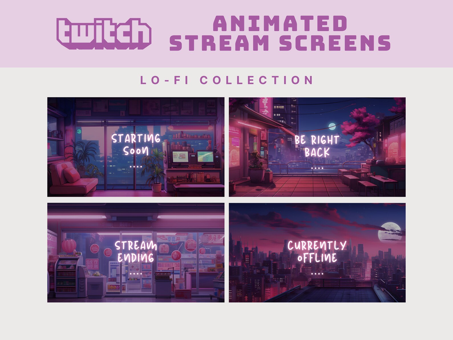 Lofi animierter Stream Bildschirm Lofi Twitch Stream Bildschirm Pink ...