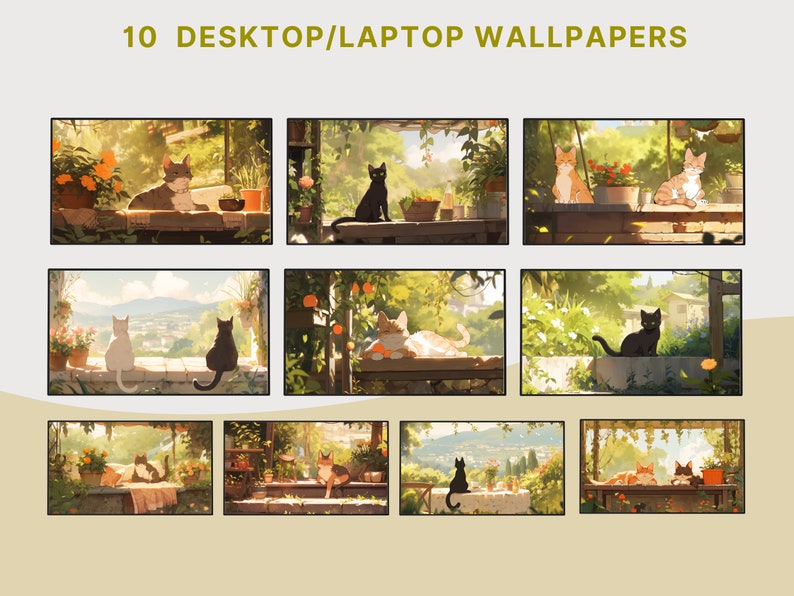 Cats Desktop Wallpaper Cottagecore Desktop Wallpaper Cozy Plants Wallpaper Cute Cat Desktop ...