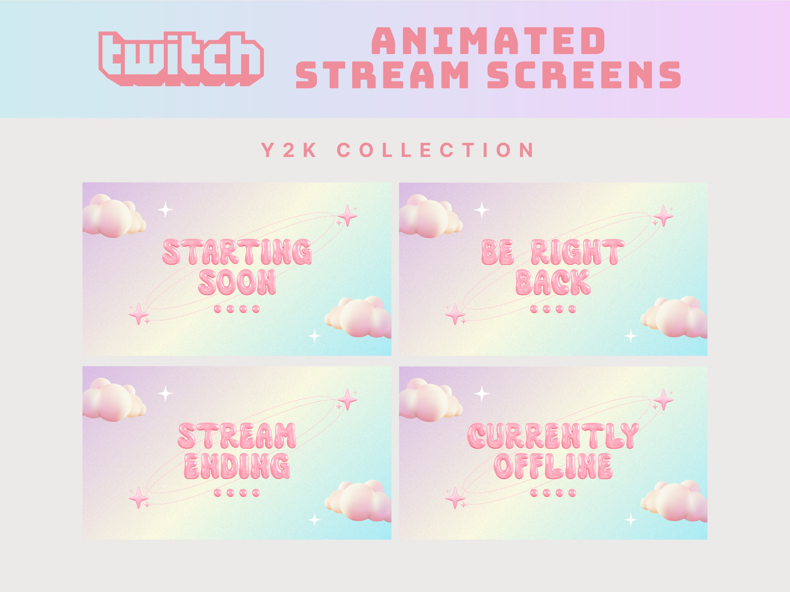 Pastel Twitch Overlay Y2k Aesthetic Animated Stream Screen Gradient ...