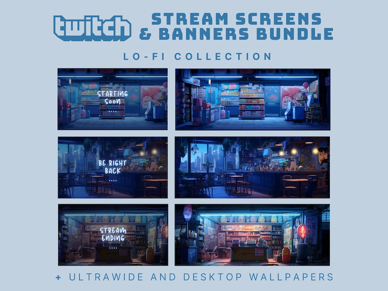 Lofi Twitch Animated Stream Screen Blue Stream Screen Lofi Twitch ...