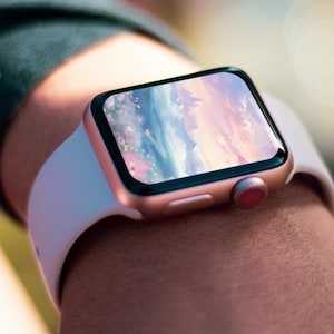 Pink Landscape Watch Wallpaper Dreamy Pink Watch Face Pastel Flowers ...