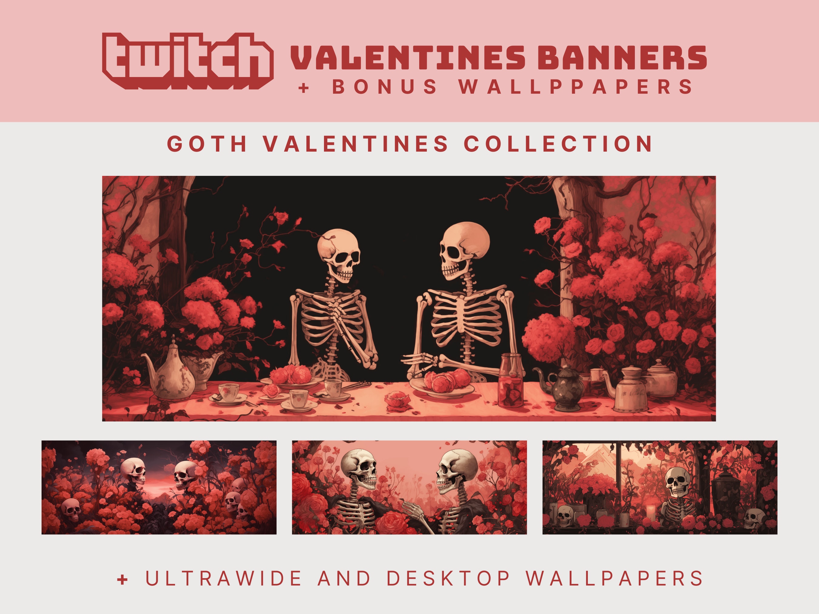 Gothic Valentine Twitch Banner Dark Valentines Overlay Twitch Goth ...