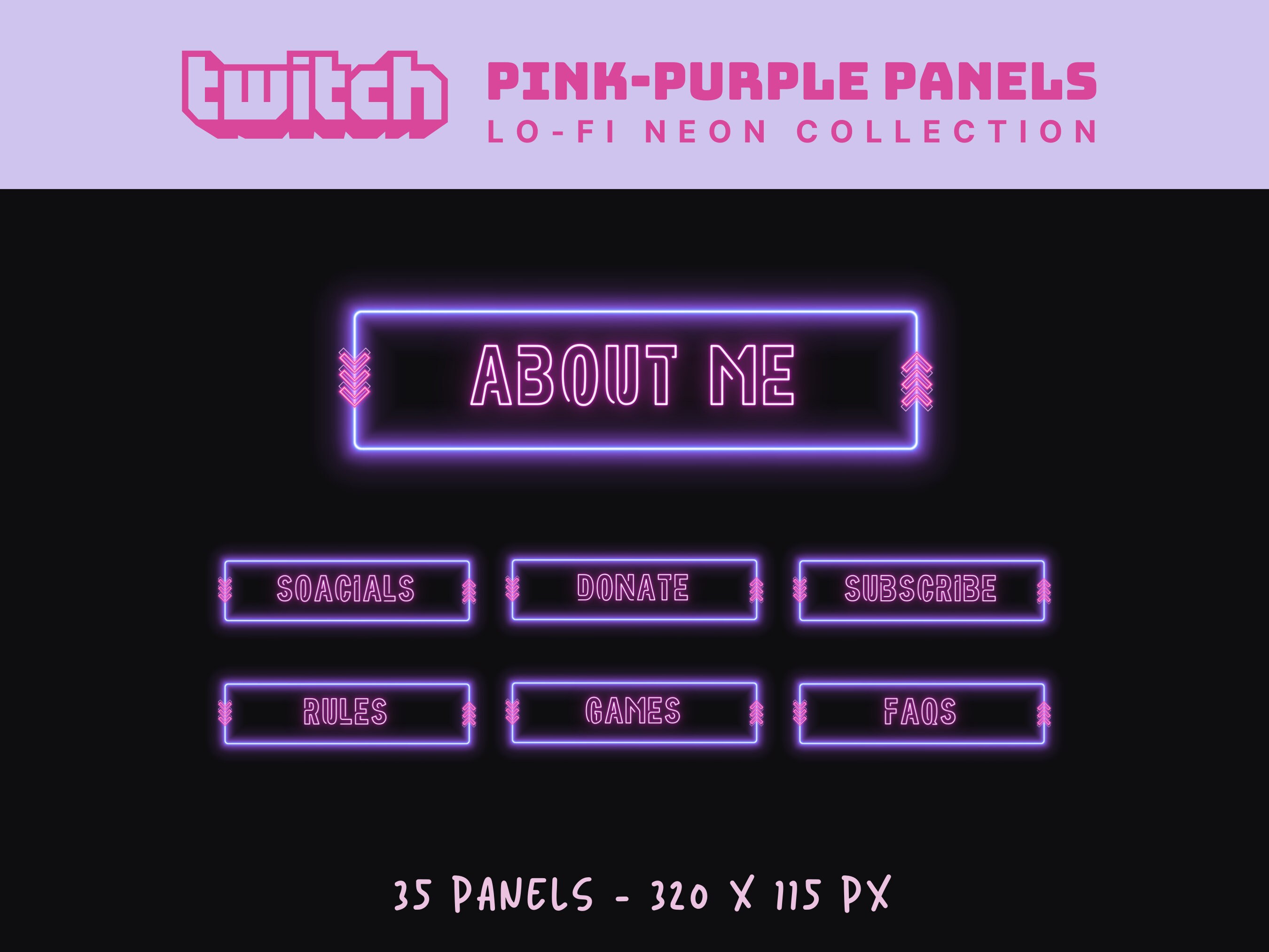 Purple Twitch Panels Neon Twitch Panels Pink Lofi Twitch Overlay Pink ...