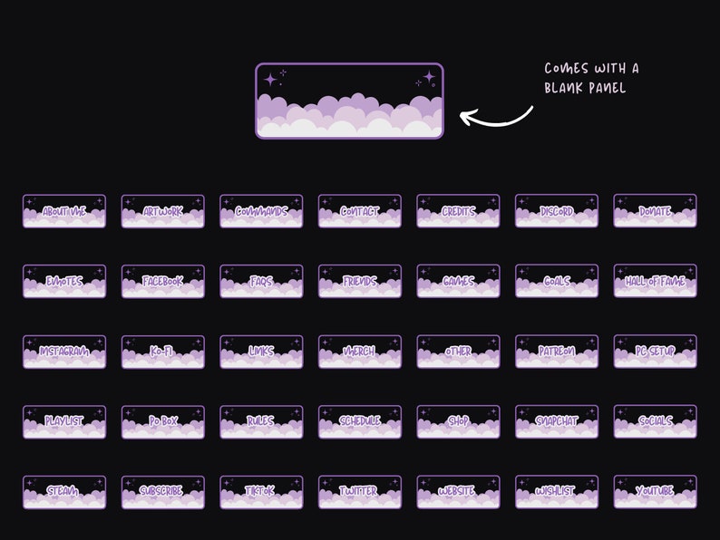 Purple Twitch Panels Cloud Twitch Overlay Cute Stream Panels Cloud ...