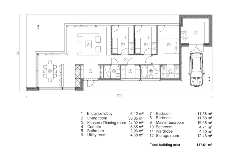 Modern House Plan Area 137 51m2 Cad Pdf Set Etsy