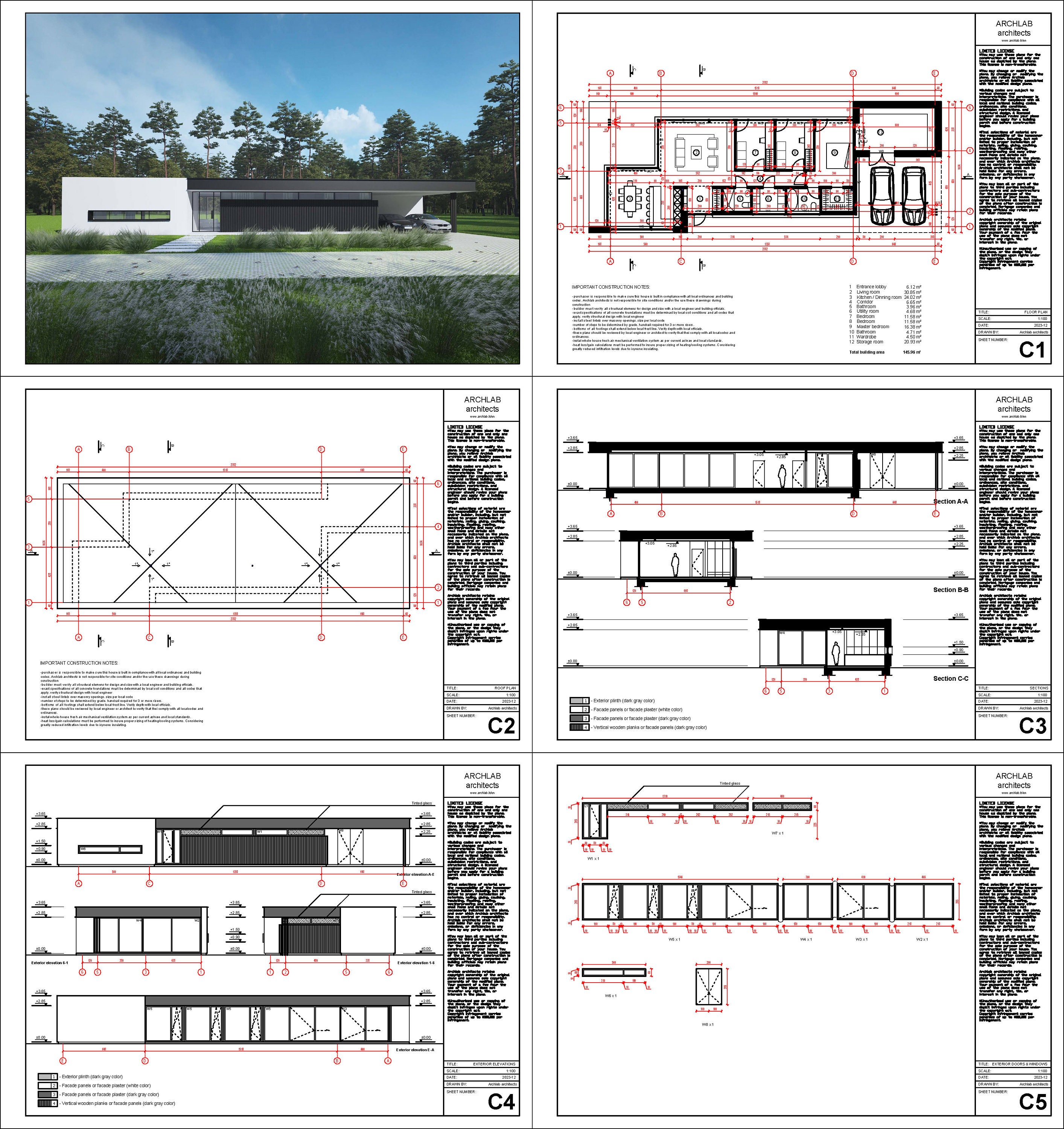 Modern House Plan Area 145 96m2 Cad Pdf Set Etsy