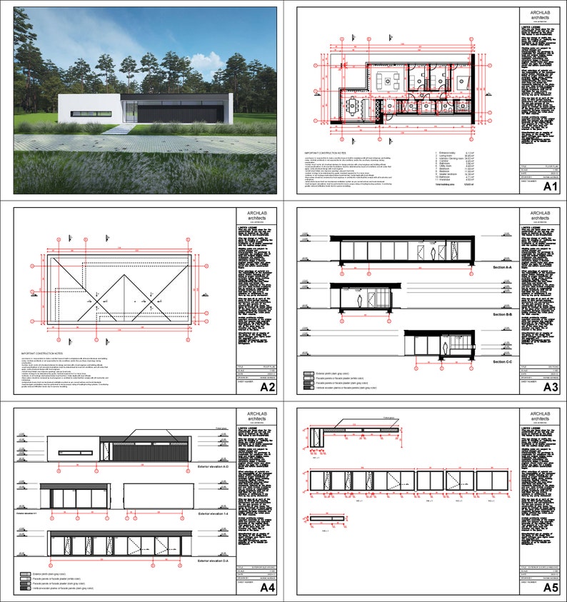 Modern House Plan Area 125.03m2 CAD+PDF Set - Etsy