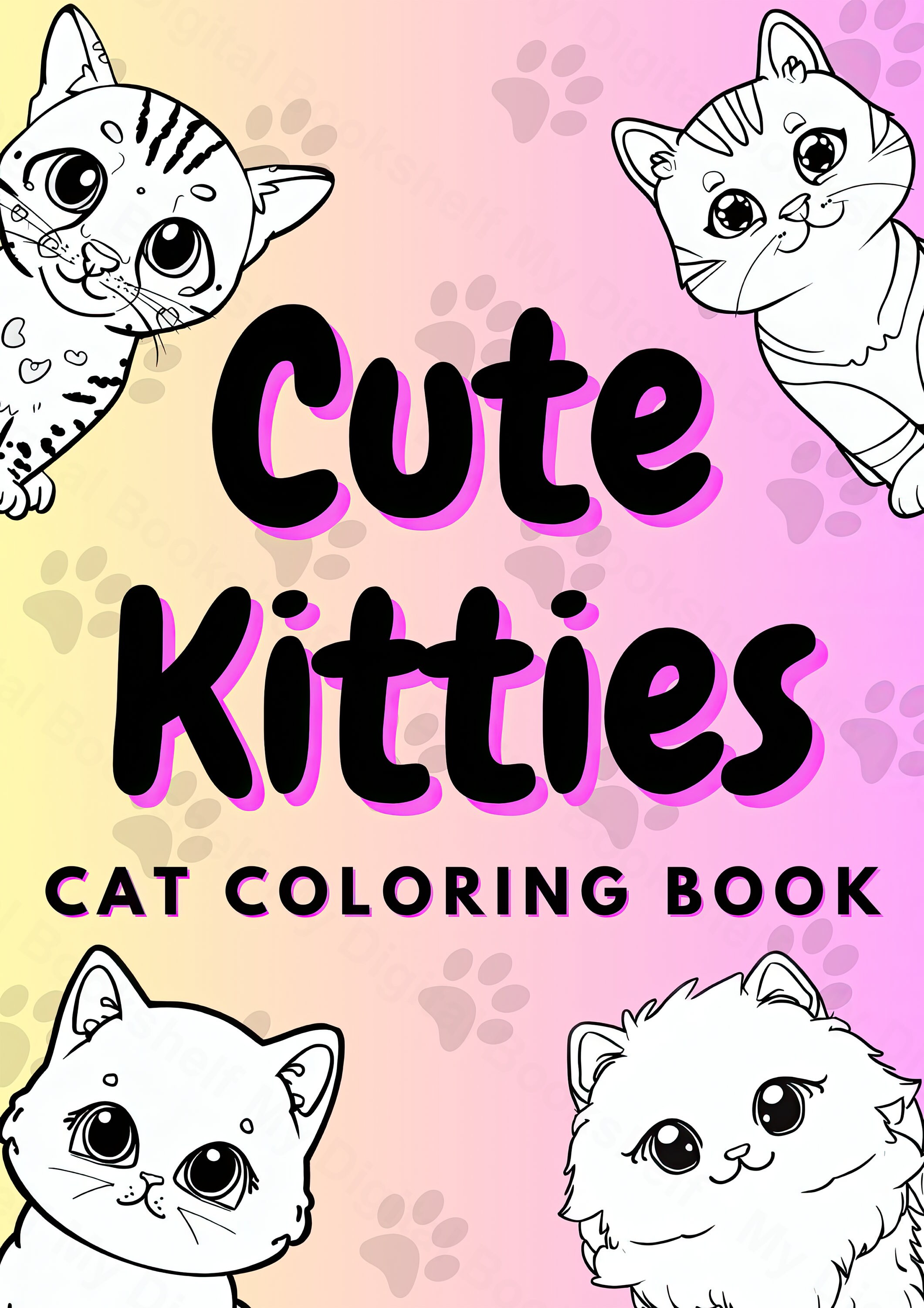 Cute Kitties Cat Coloring Book Childrens Coloring Ebook - Etsy