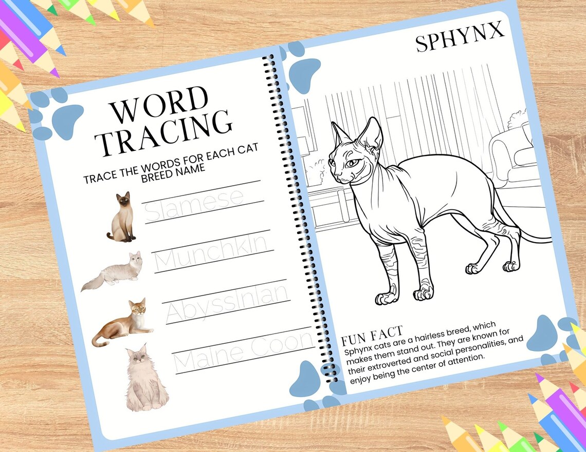 Cat Breeds Childrens Animal Coloring & Activity Book PDF Printable ...