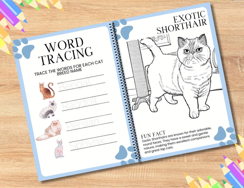 Cat Breeds Childrens Animal Coloring & Activity Book PDF Printable ...