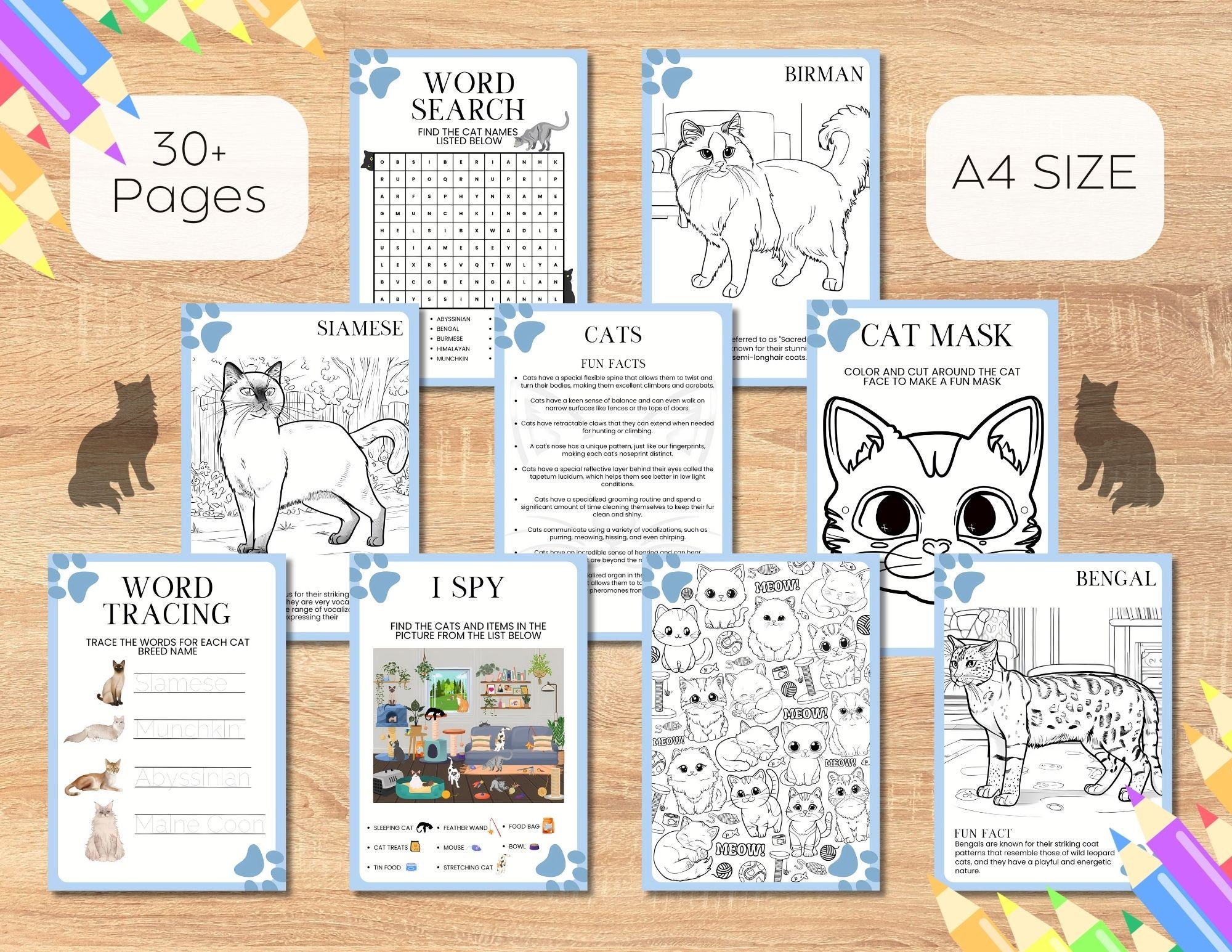 Cat Breeds Childrens Animal Coloring & Activity Book PDF Printable ...