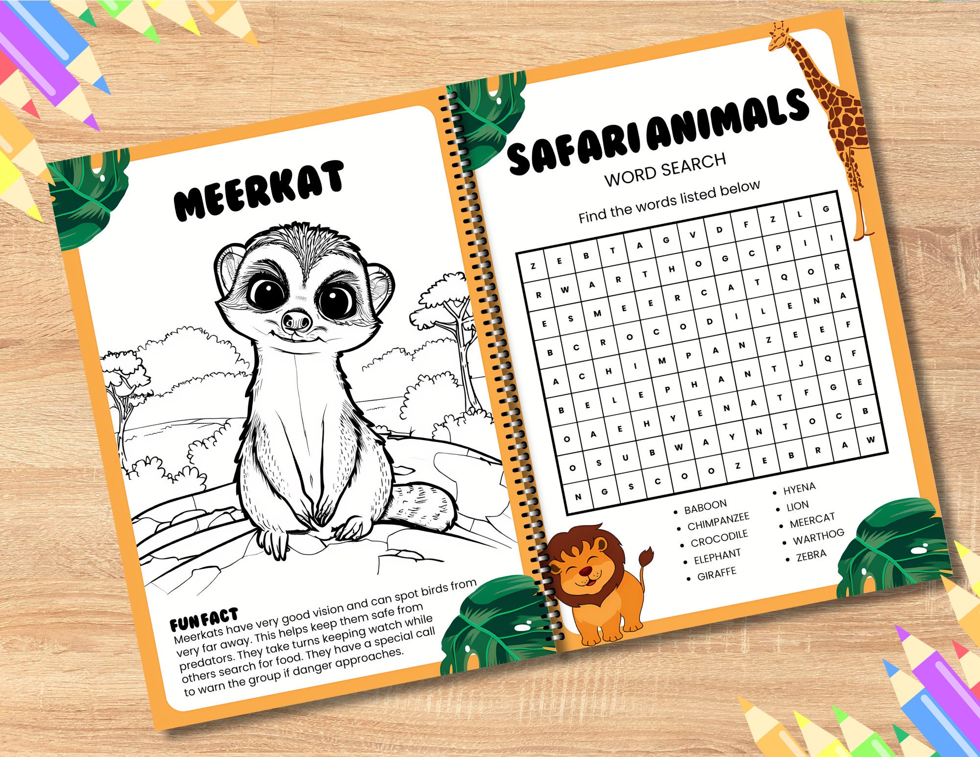 Safari Animals Childrens Activity & Coloring Book Ebook - Etsy