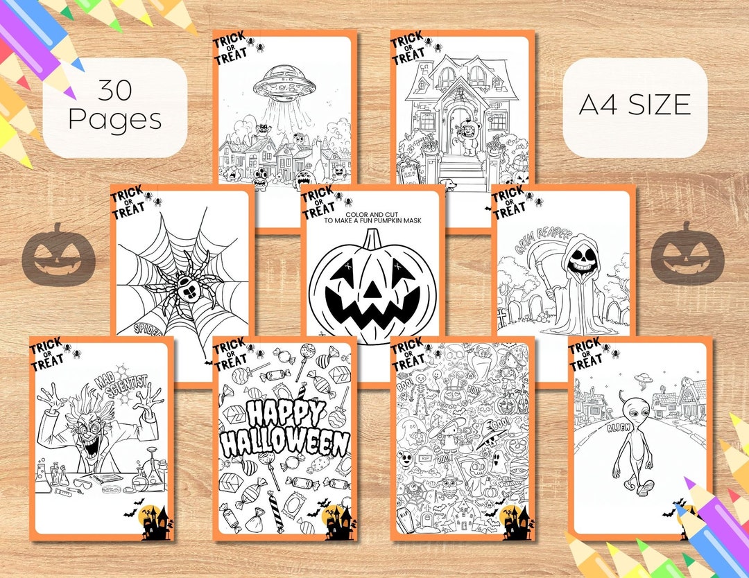 Halloween Coloring Book PDF Printable Download 30 Pages Childrens Book ...