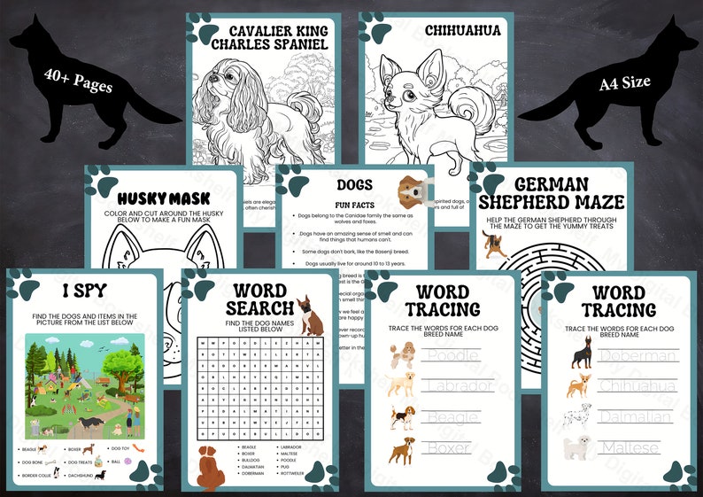 Dog Breeds Childrens Animal Coloring & Activity Book - Etsy