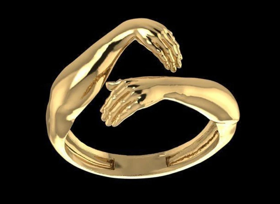 Hands Hugging Finger Ring 925 Sterling Silver Hug Ring Unique Silver ...