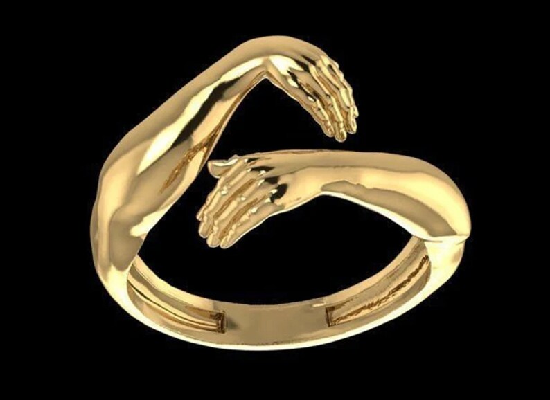 Hands Hugging Finger Ring 925 Sterling Silver Hug Ring Unique Silver ...