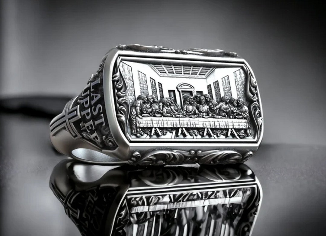 Signet Leonardo the Last Supper Men Ring, Jesus Engraved Signet Ring ...